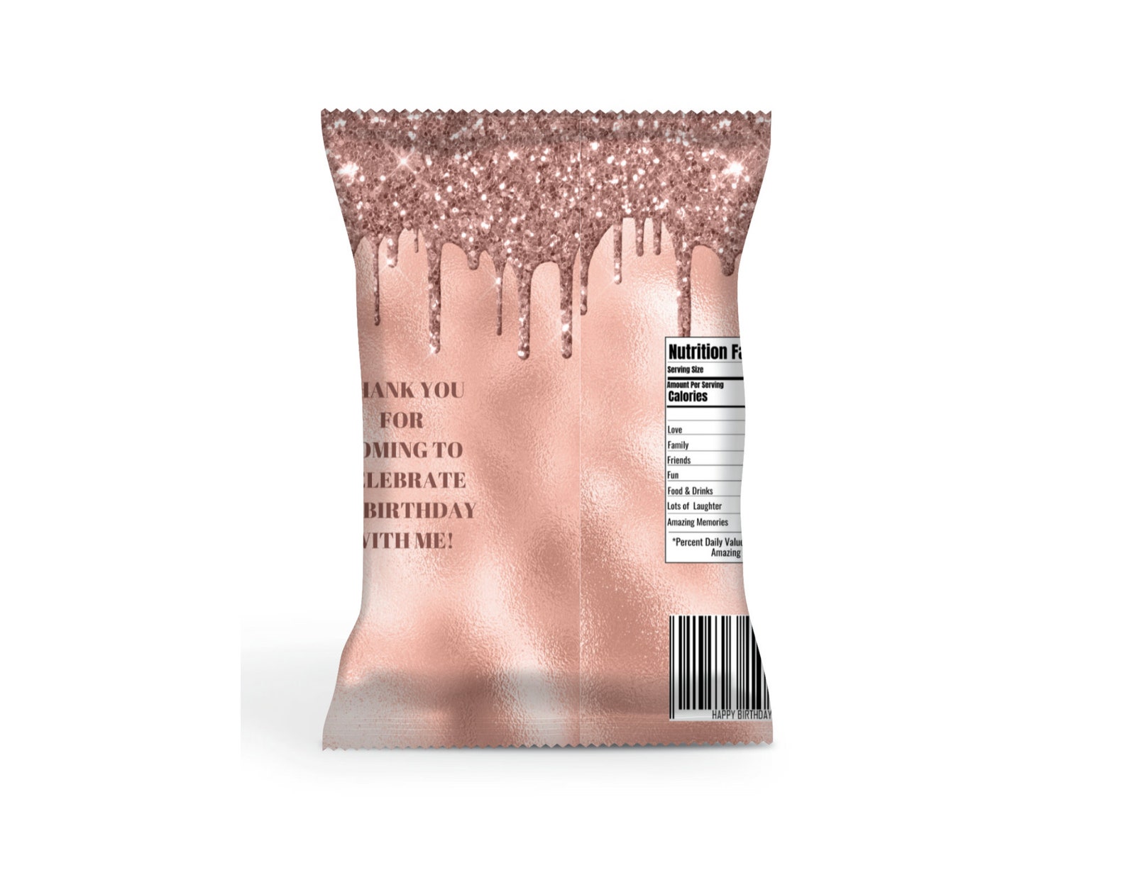 Editable Birthday Chip Bag, Rose Gold Chip Bag, Party Decor, Party ...