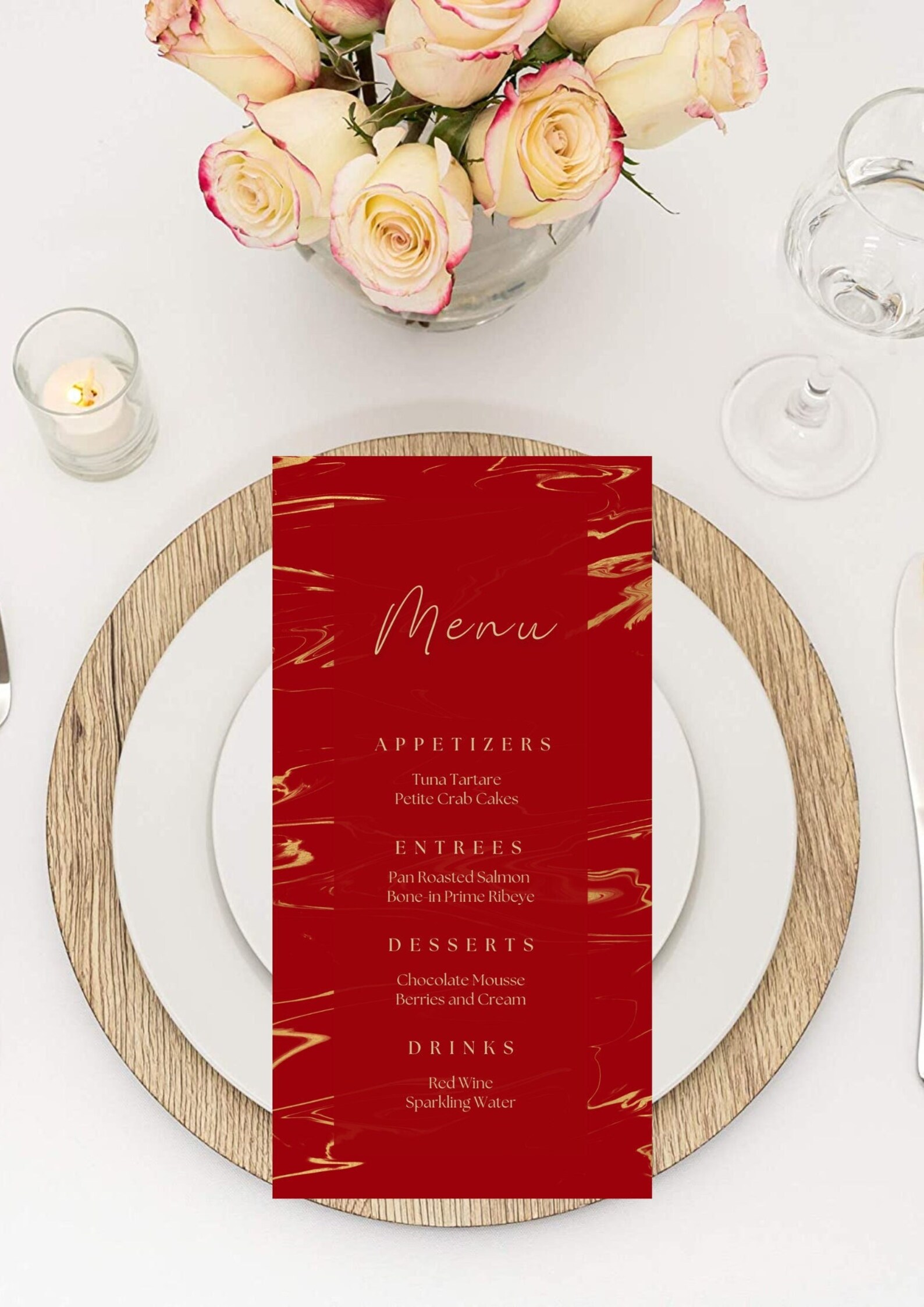 Editable Red and Gold Menu Card Template Marble Design - Etsy