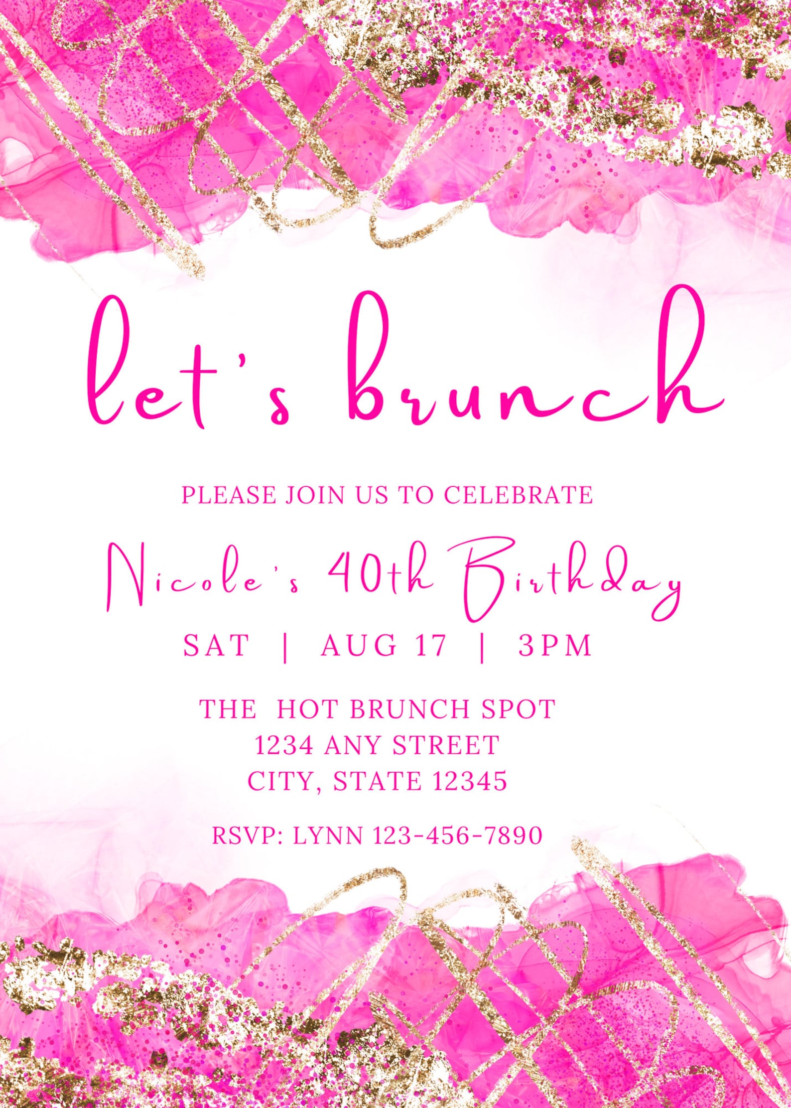 Editable Brunch Invitation Let's Brunch Pink and Gold - Etsy