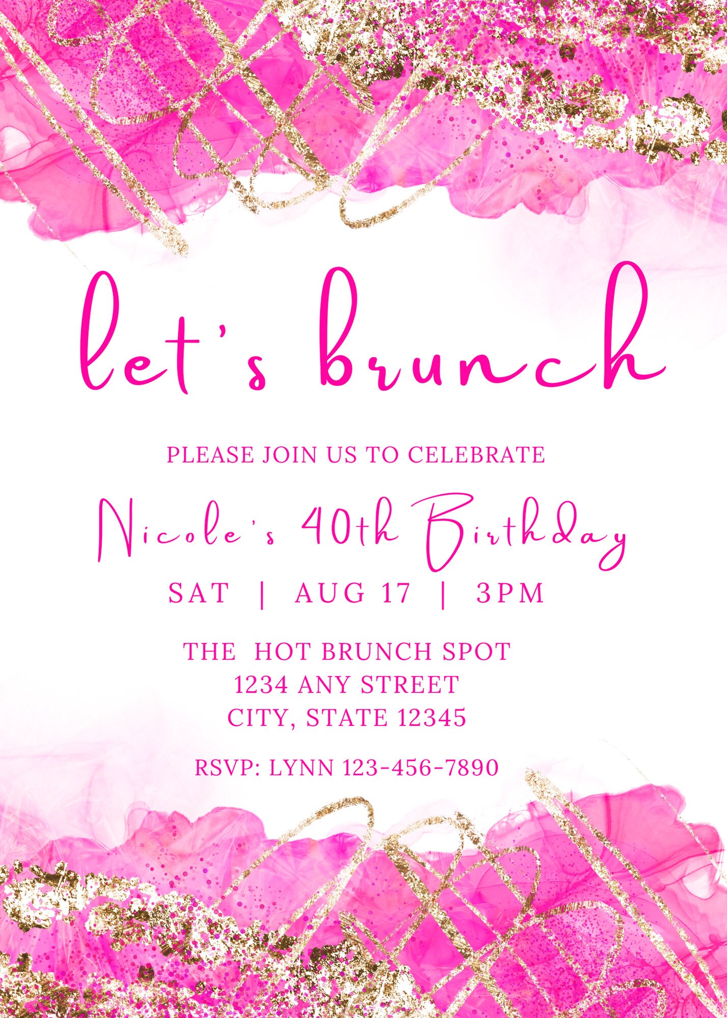 Editable Brunch Invitation Let's Brunch Pink and Gold - Etsy
