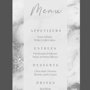 Editable White and Silver Menu Card Template, Marble Design, Luxury ...