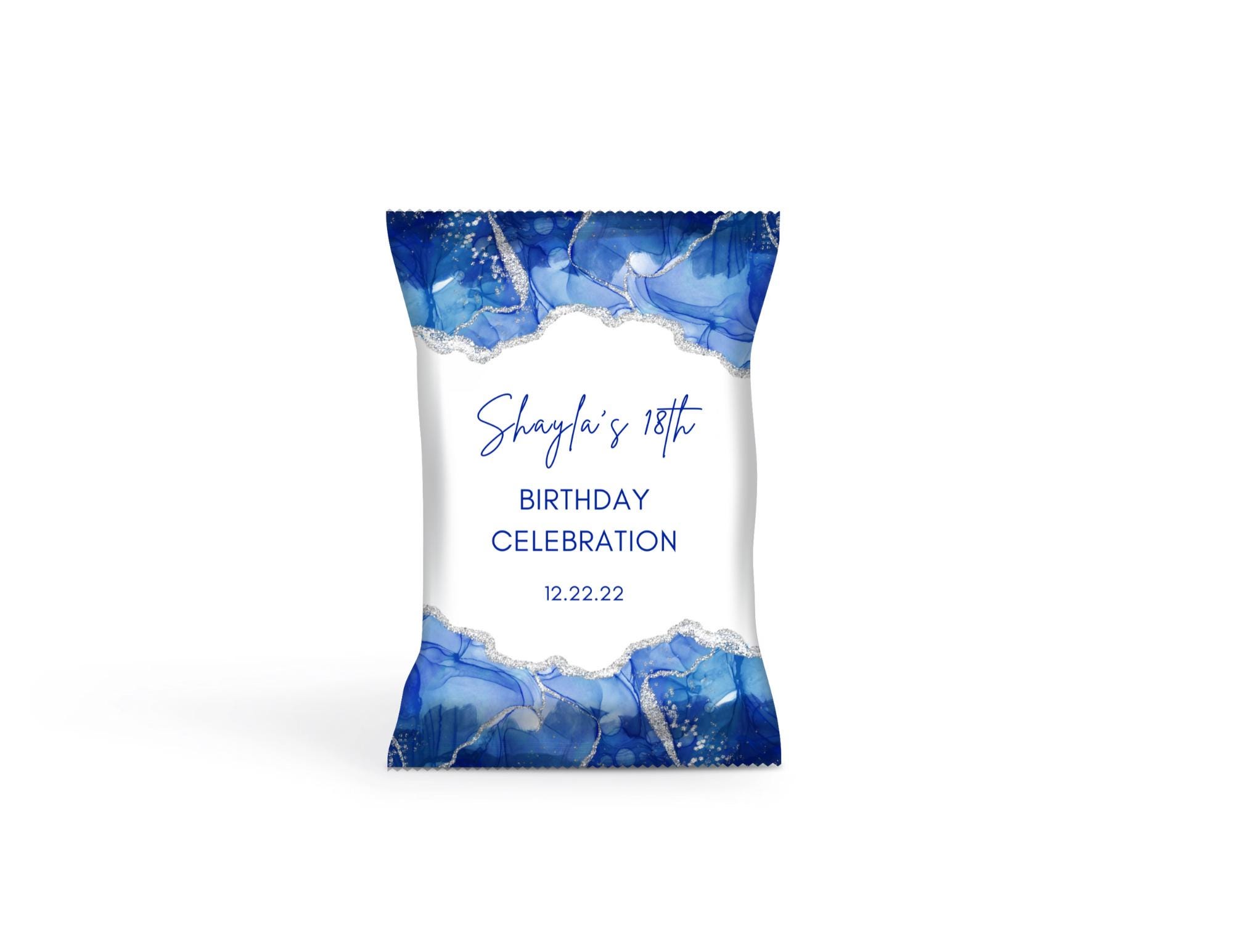 Royal Blue & Silver Chip Bag Template Editable Party Favor Digital ...