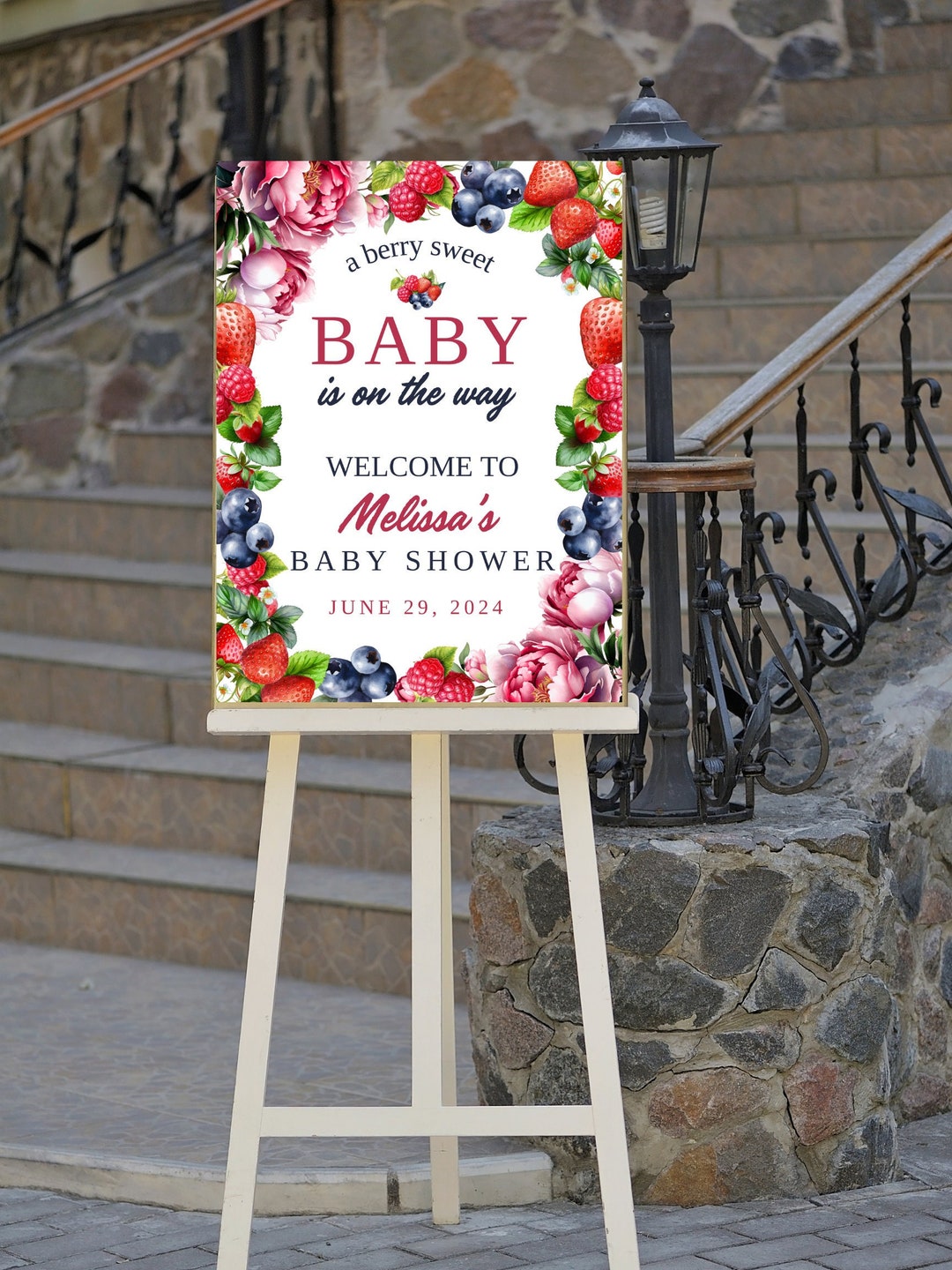 Editable Berry Baby Shower Welcome Sign, A Berry Sweet Baby is on the ...