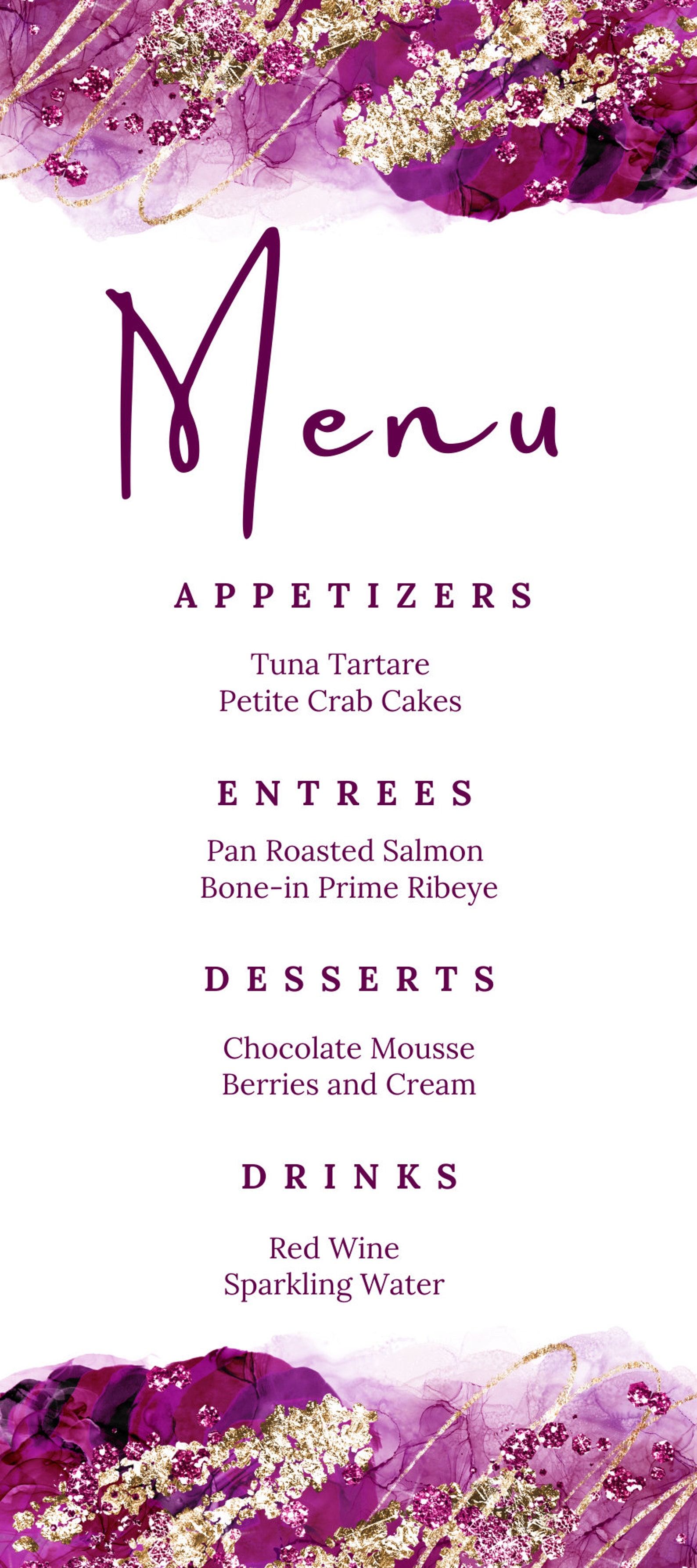 Editable Purple and Gold Menu Template Birthday Dinner Menu - Etsy