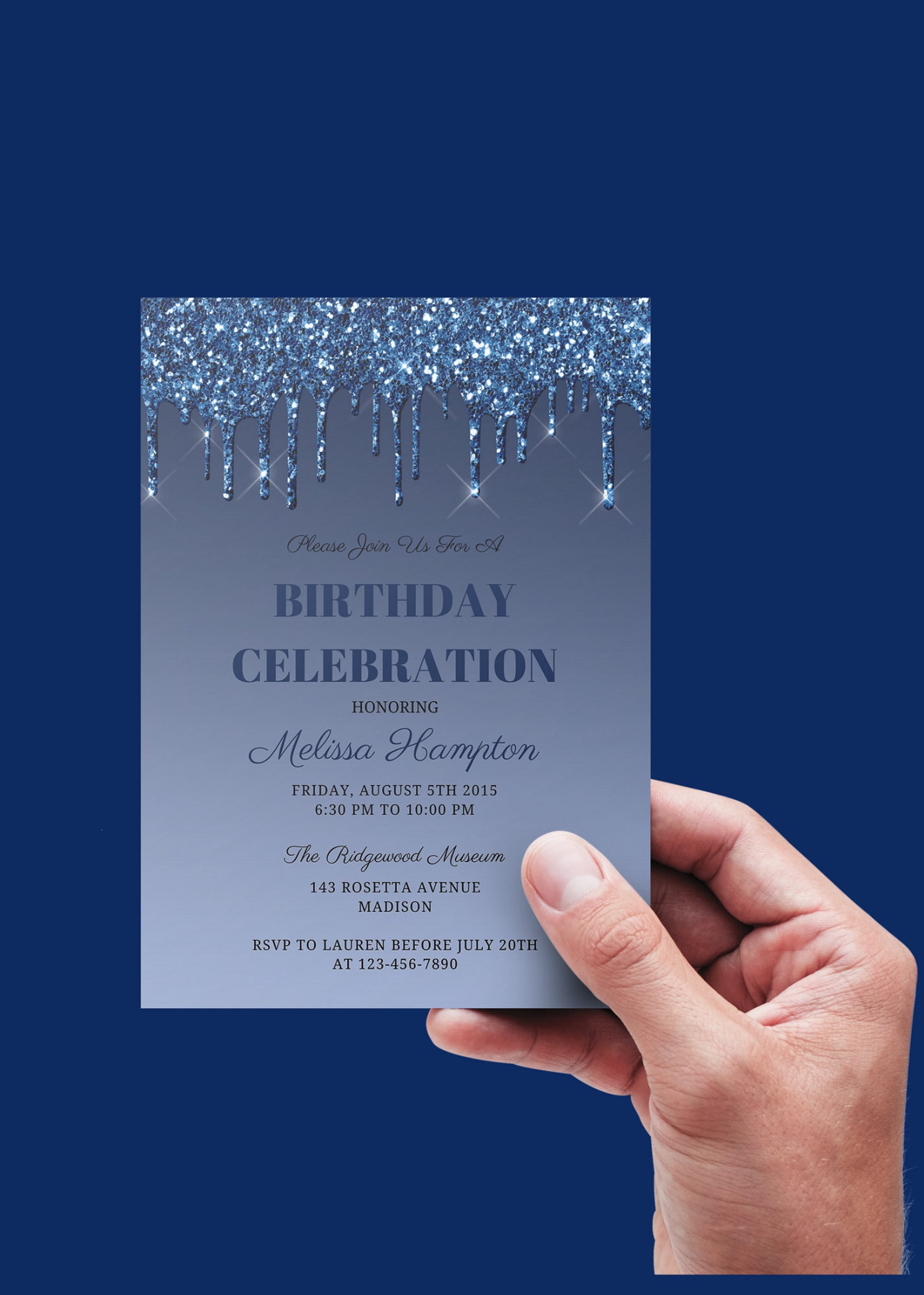 Editable Blue Birthday Invitation Blue Glitter Drip Dripping - Etsy