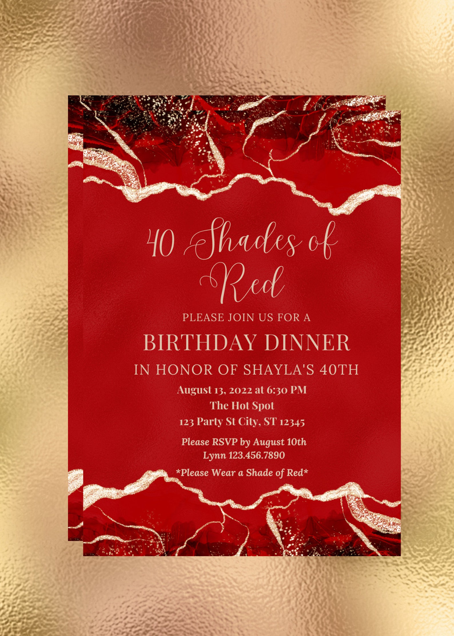 Editable Shades of Red Invitation Agate Birthday Dinner - Etsy