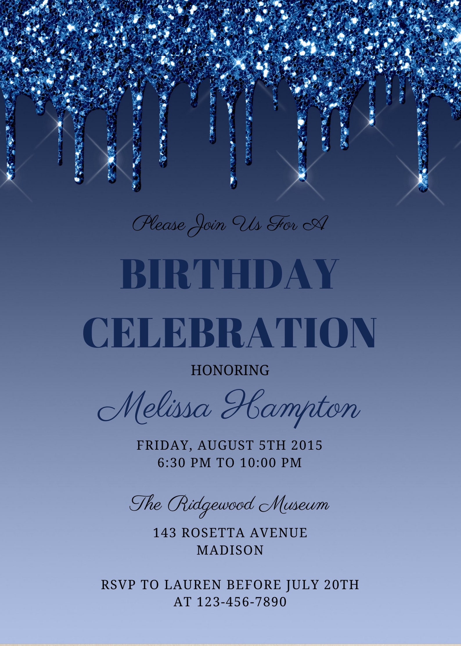 Editable Blue Birthday Invitation Blue Glitter Drip Dripping - Etsy