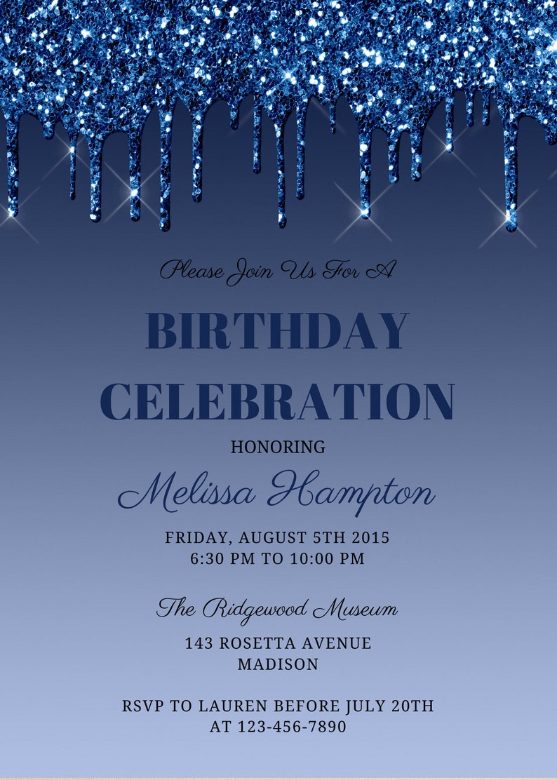 Editable Blue Birthday Invitation Blue Glitter Drip Dripping - Etsy