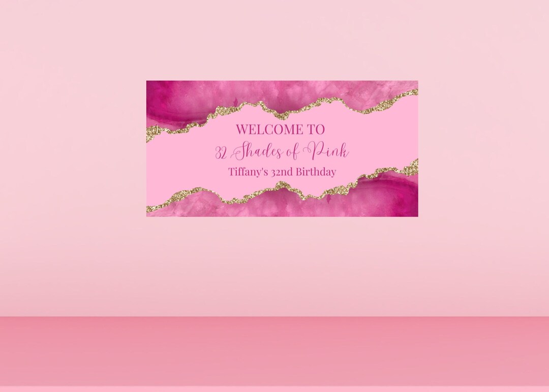 Editable Shades of Pink Birthday Banner, Backdrop, Digital File Only ...