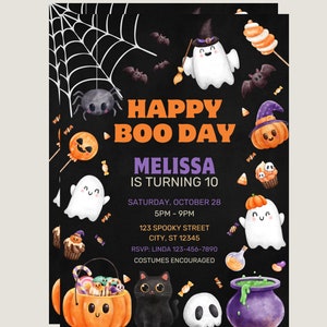 Editable Halloween Birthday Invitation Happy Boo Day Halloween Party ...
