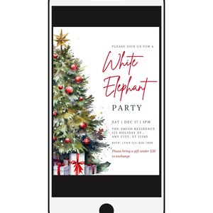 Editable White Elephant Party Invitation, Gift Exchange Christmas Party ...
