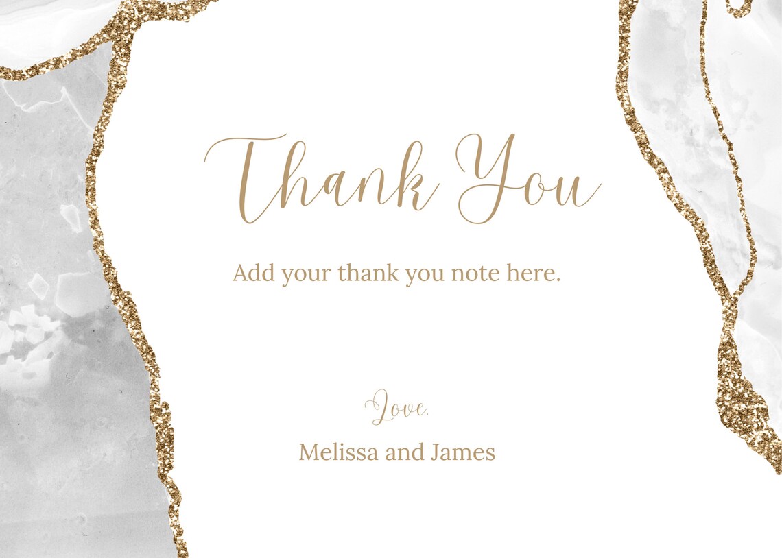 Printable Thank You Card Editable White and Gold Thank You - Etsy