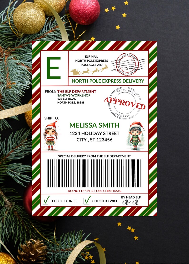 Printable North Pole Shipping Label, Elf Shipping Santa Mailing Label ...