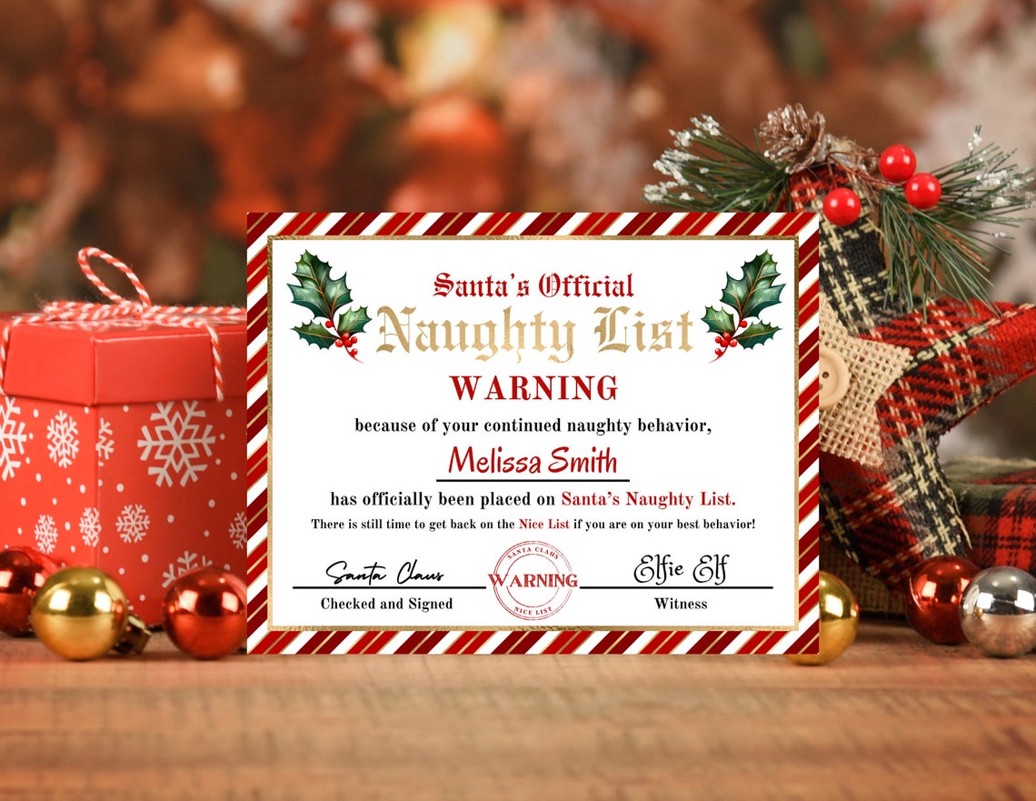 Editable Santa Naughty List Warning, Christmas Printable - Etsy