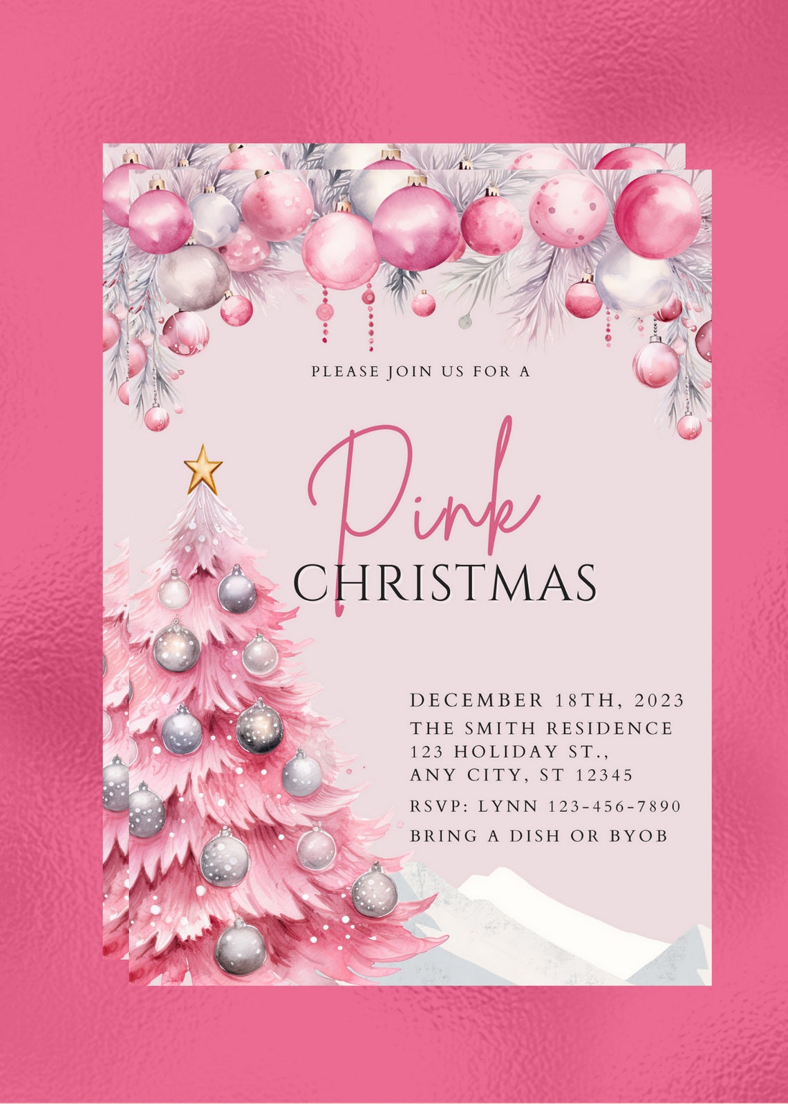 Editable Pink Christmas Party Invitation, Holiday Party, Girls Night ...