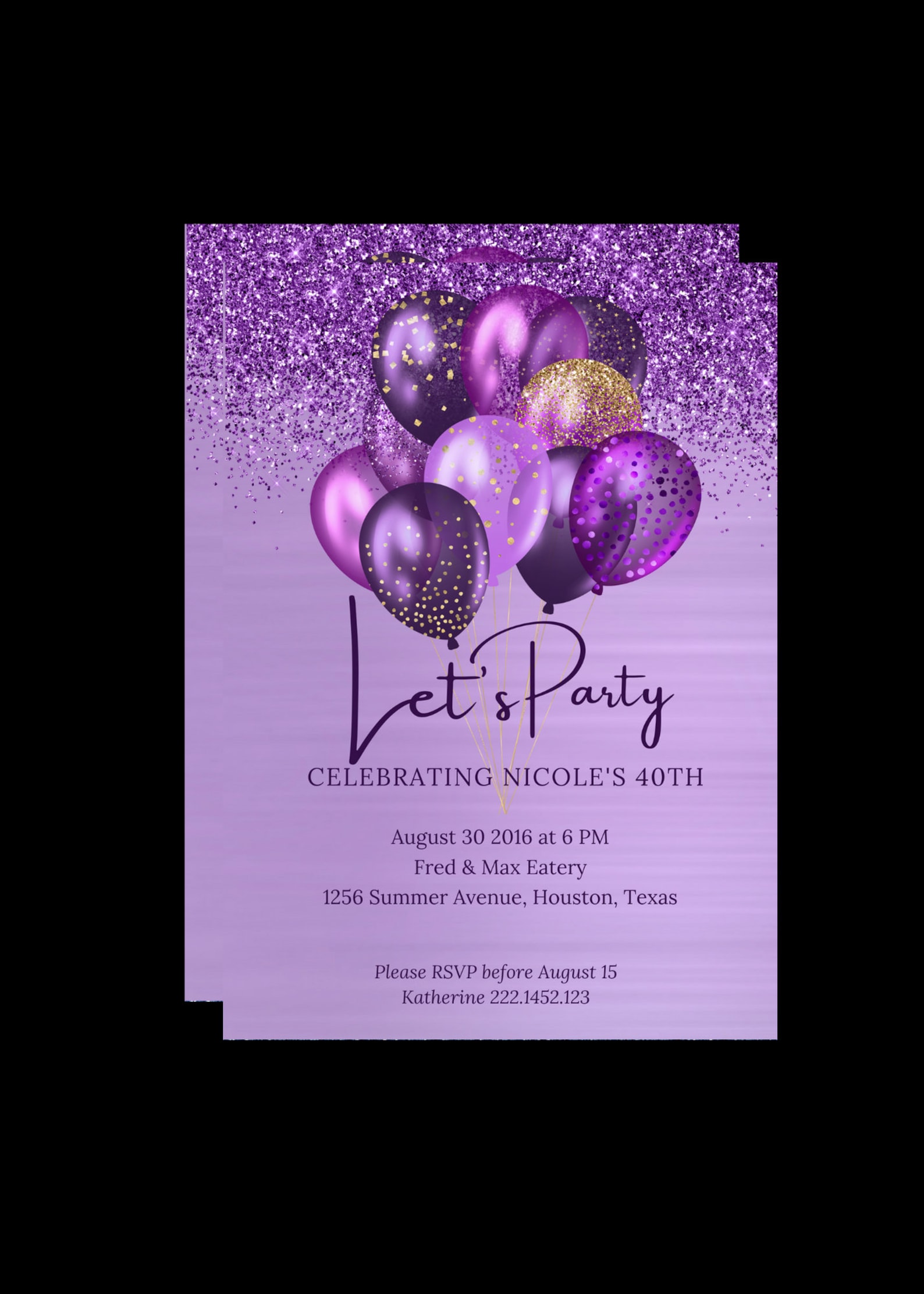 Editable Purple and Gold Birthday Invitation Let's Party - Etsy