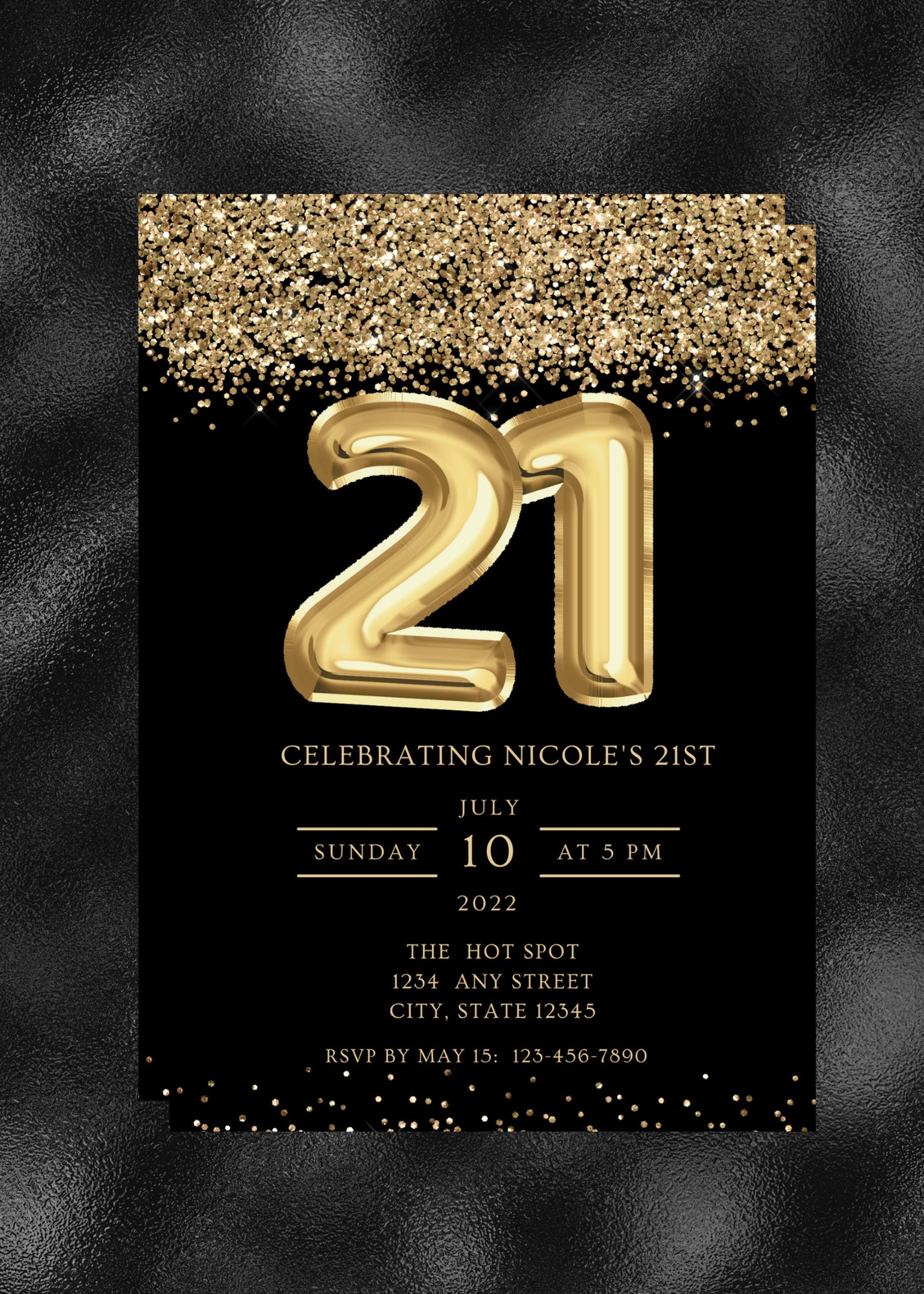 Editable 21st Birthday Invitation Black and Gold Invitation - Etsy