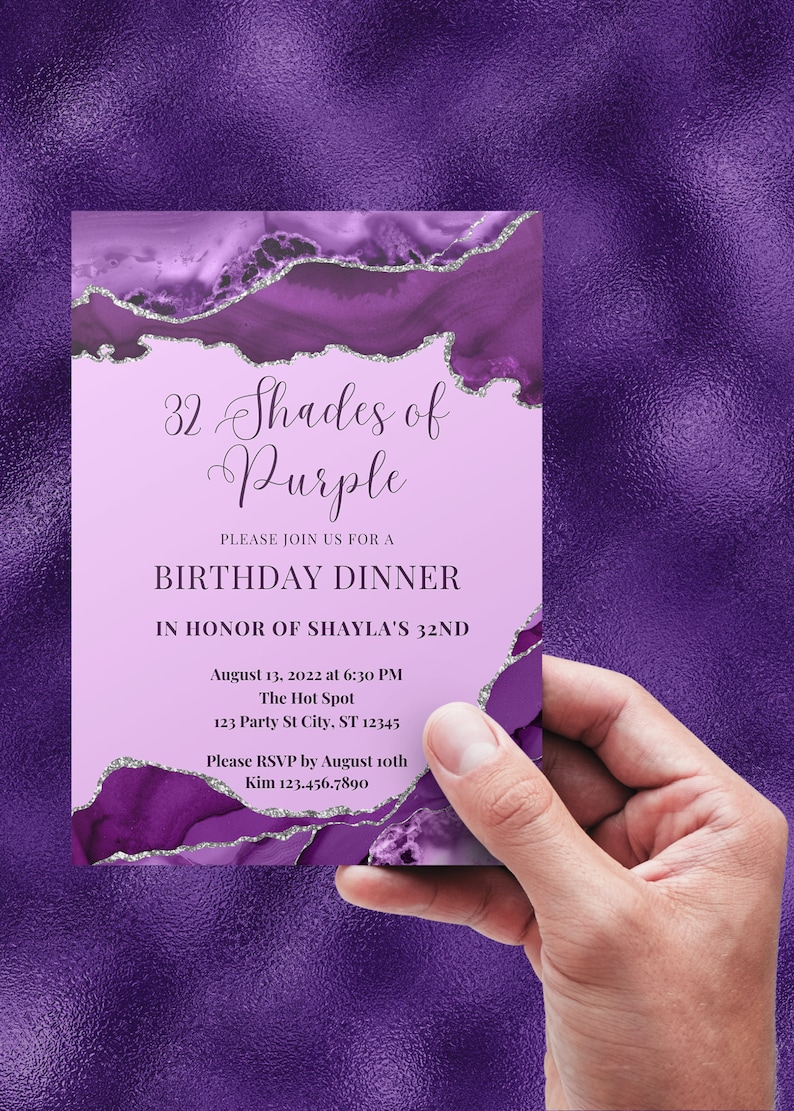 Editable Shades of Purple Invitation Purple Birthday Dinner - Etsy