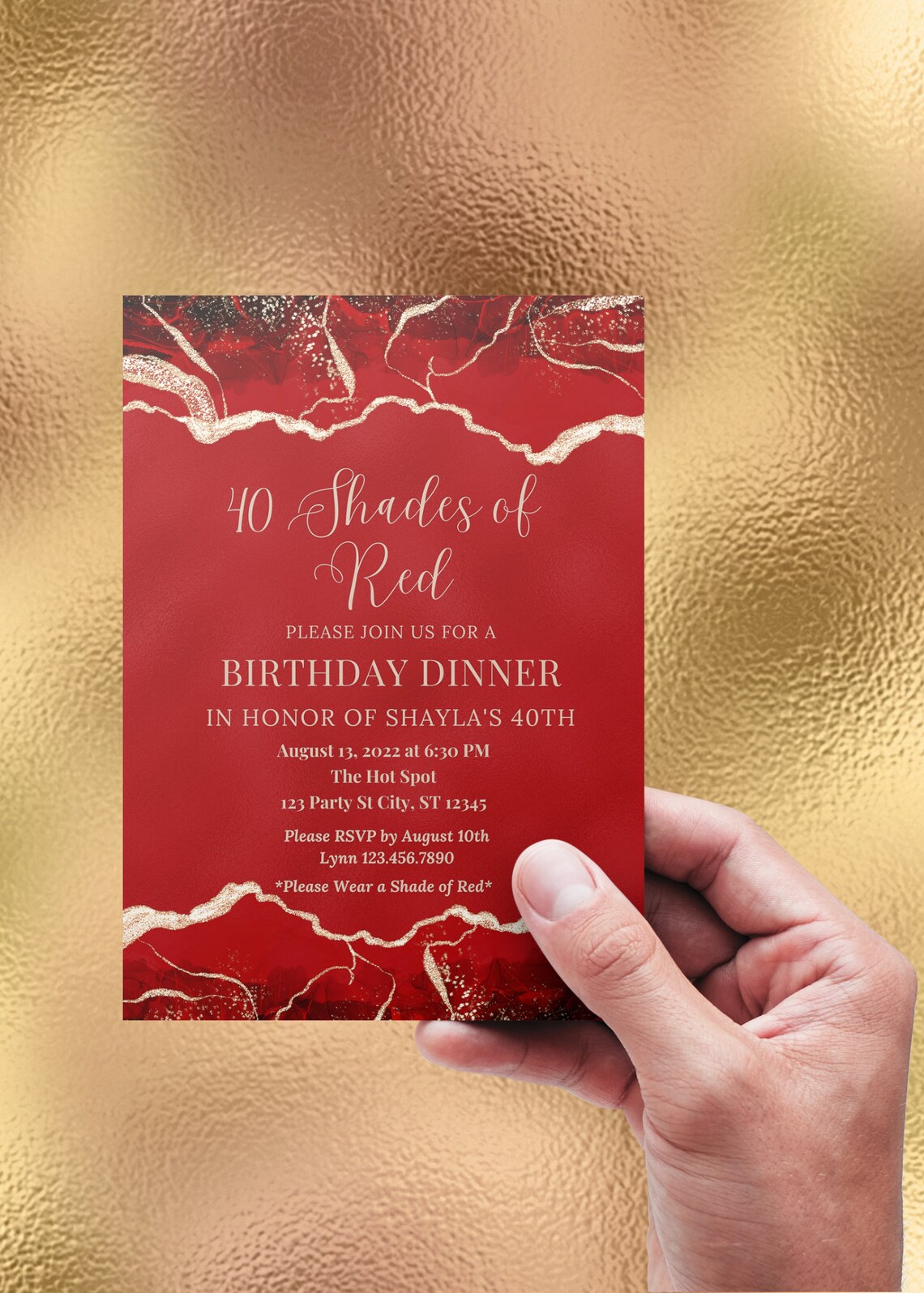 Editable Shades of Red Invitation Agate Birthday Dinner - Etsy