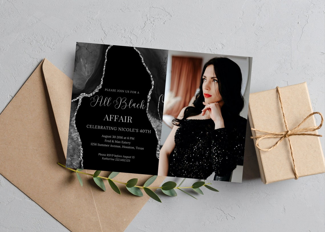 Editable All Black Party Invitation With Picture All Black - Etsy