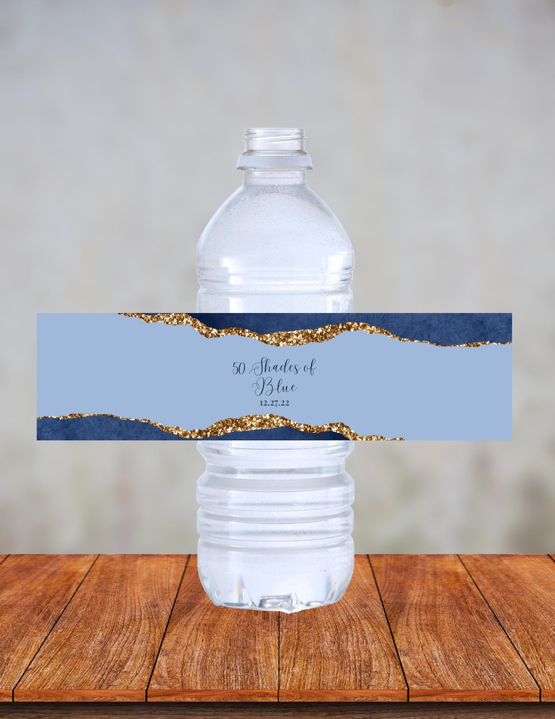 Editable Shades of Blue Water Bottle Label Template, Blue and Gold ...