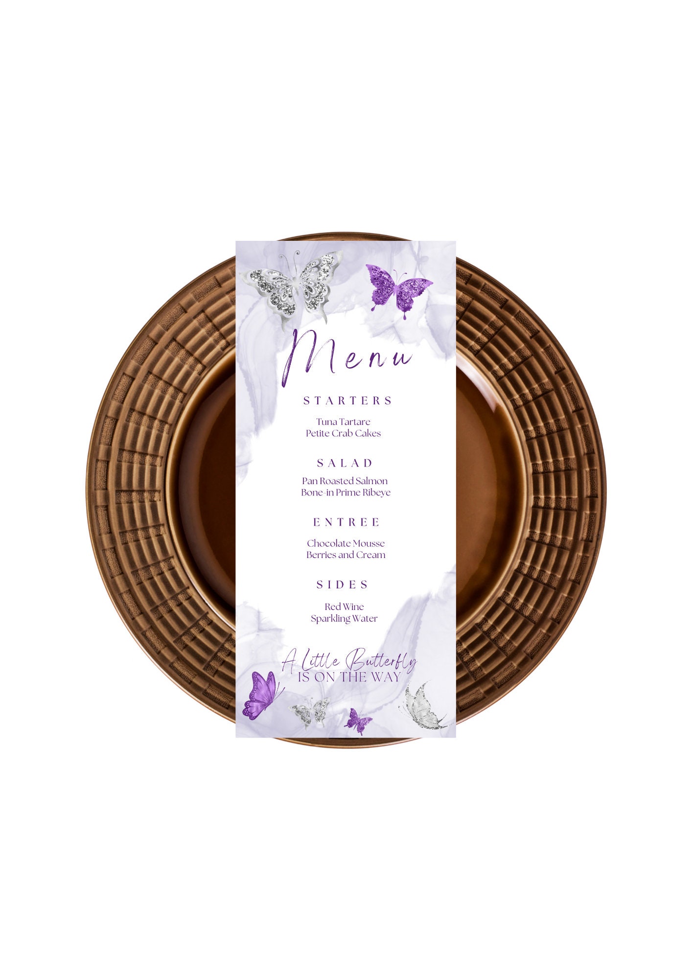 Editable Butterfly Menu Card Template, Purple and Silver Menu Cards, A ...