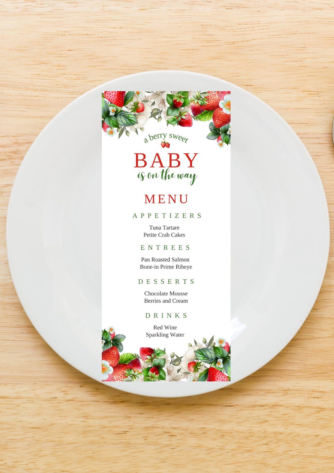 Editable Strawberry Menu Template, Printable Party Menu, Instant ...