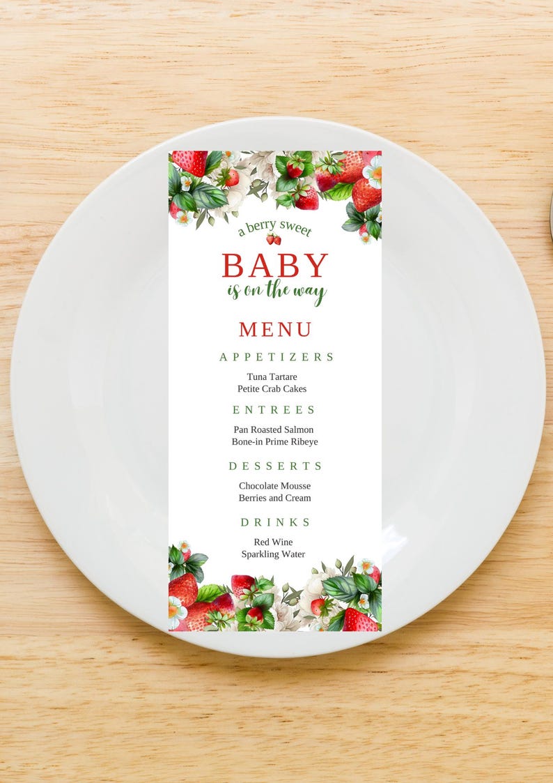 Editable Strawberry Menu Template, Printable Party Menu, Instant ...