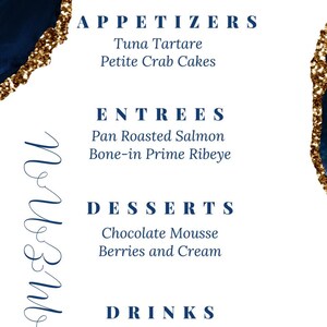 Editable Birthday Party Menu Card Template, Blue White and Gold ...