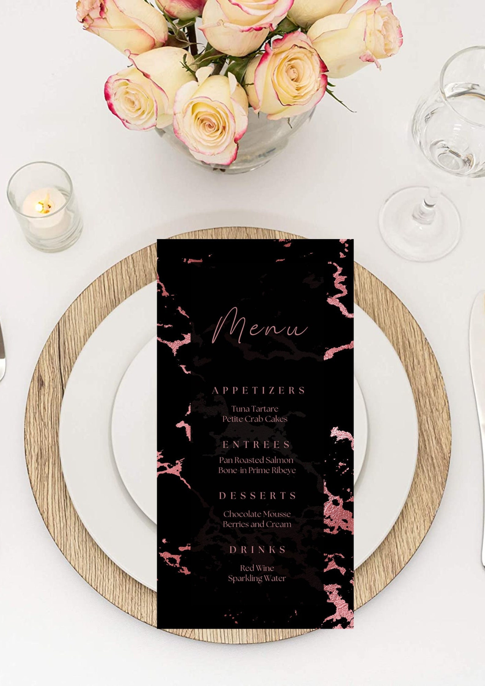 Editable Pink and Black Menu Card Template Marble Design - Etsy