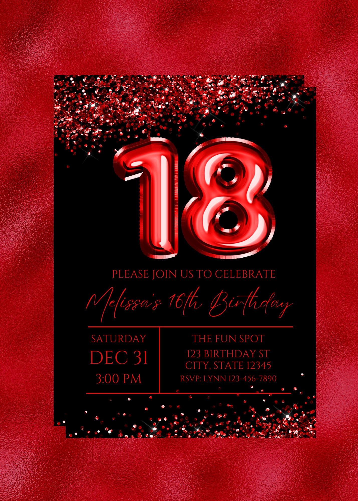 Editable 18th Birthday Invitation Red and Black Invitation - Etsy Australia