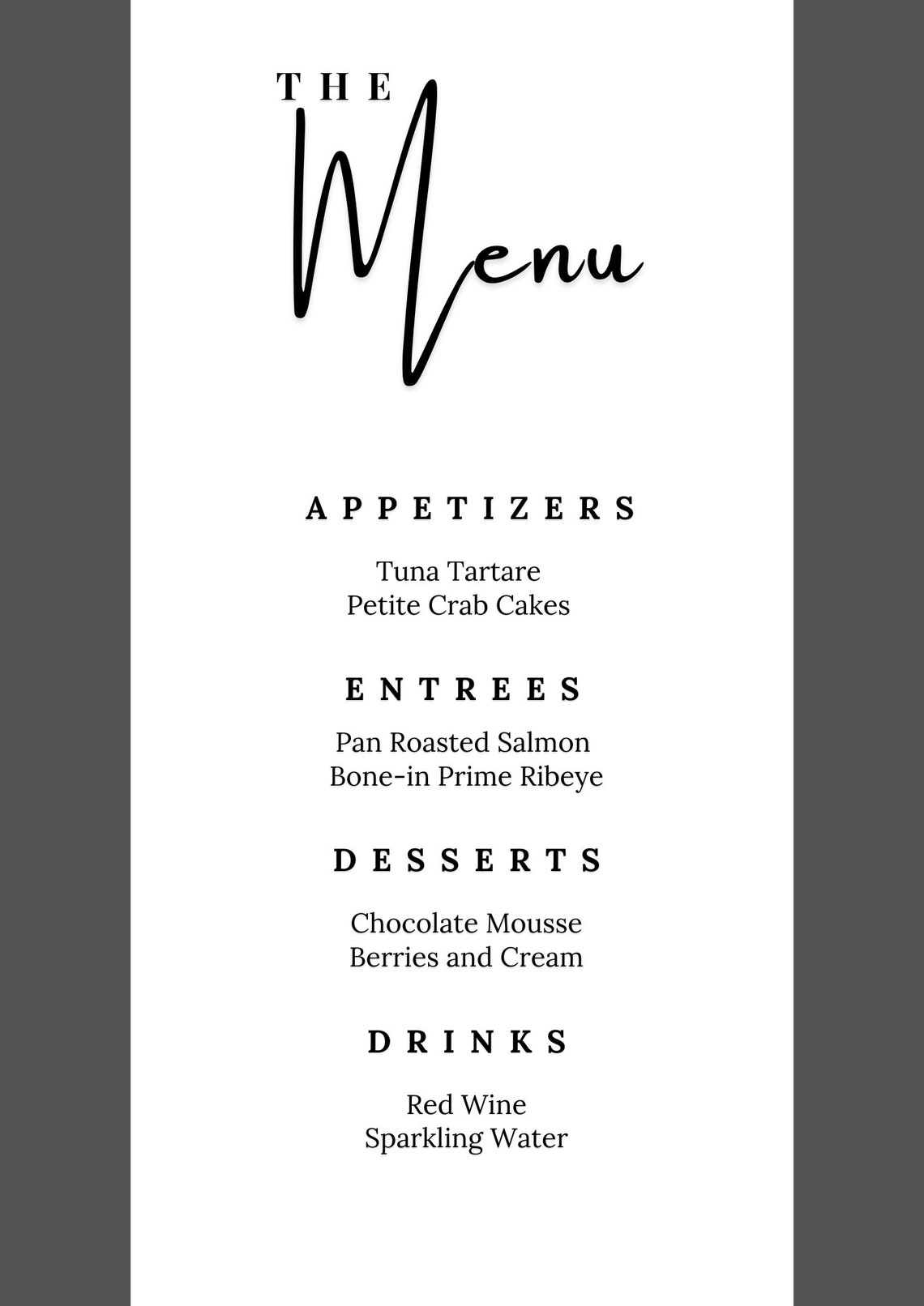 Editable White Menu Cards, Modern, Minimalist Menu Card, Birthday ...