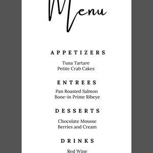 Editable White Menu Cards, Modern, Minimalist Menu Card, Birthday ...
