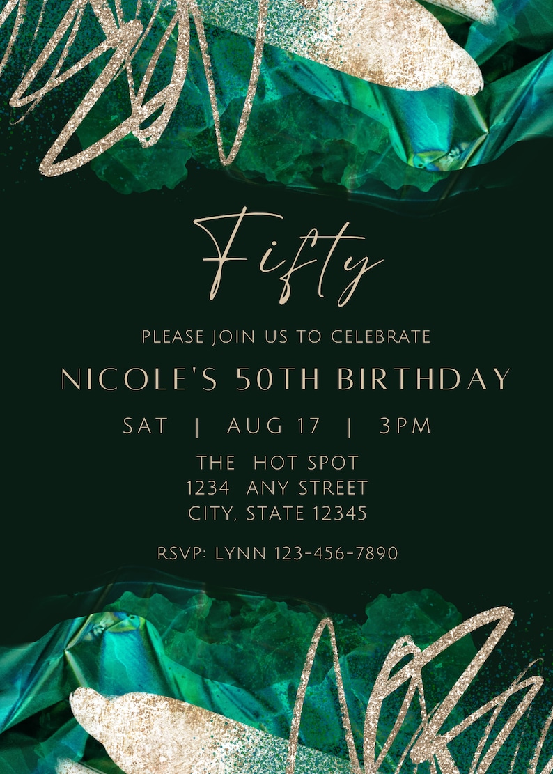 Editable Green and Gold Invitation Birthday Invitation - Etsy