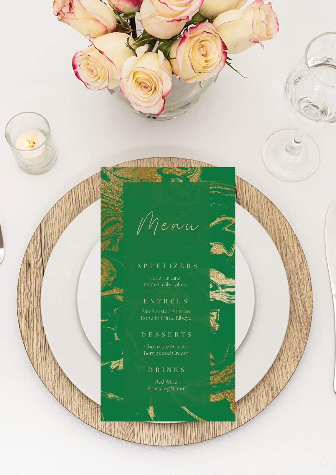 Editable Green and Gold Menu Card Template, Marble Design, Luxury, Menu ...