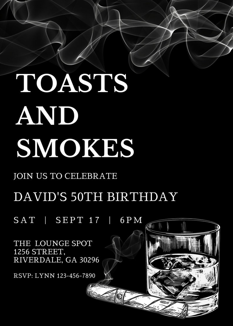 Editable Toasts and Smokes Invitation Men Invitation Adult - Etsy