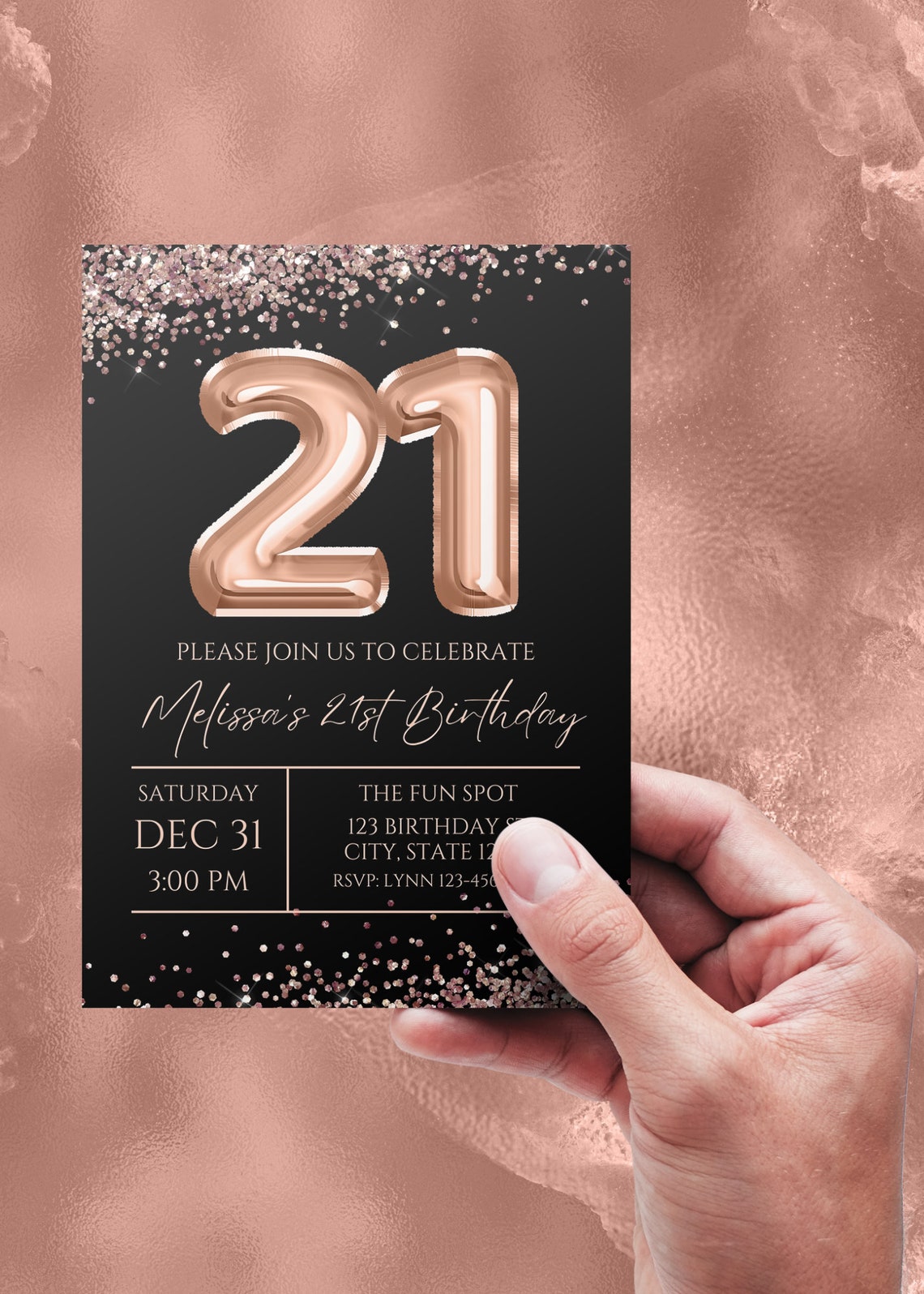 Editable 21st Birthday Invitation Rose Gold and Black - Etsy