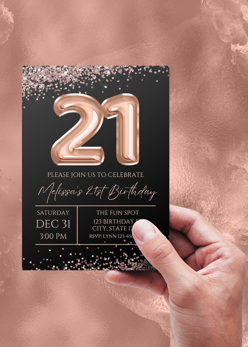 Editable 21st Birthday Invitation Rose Gold and Black - Etsy