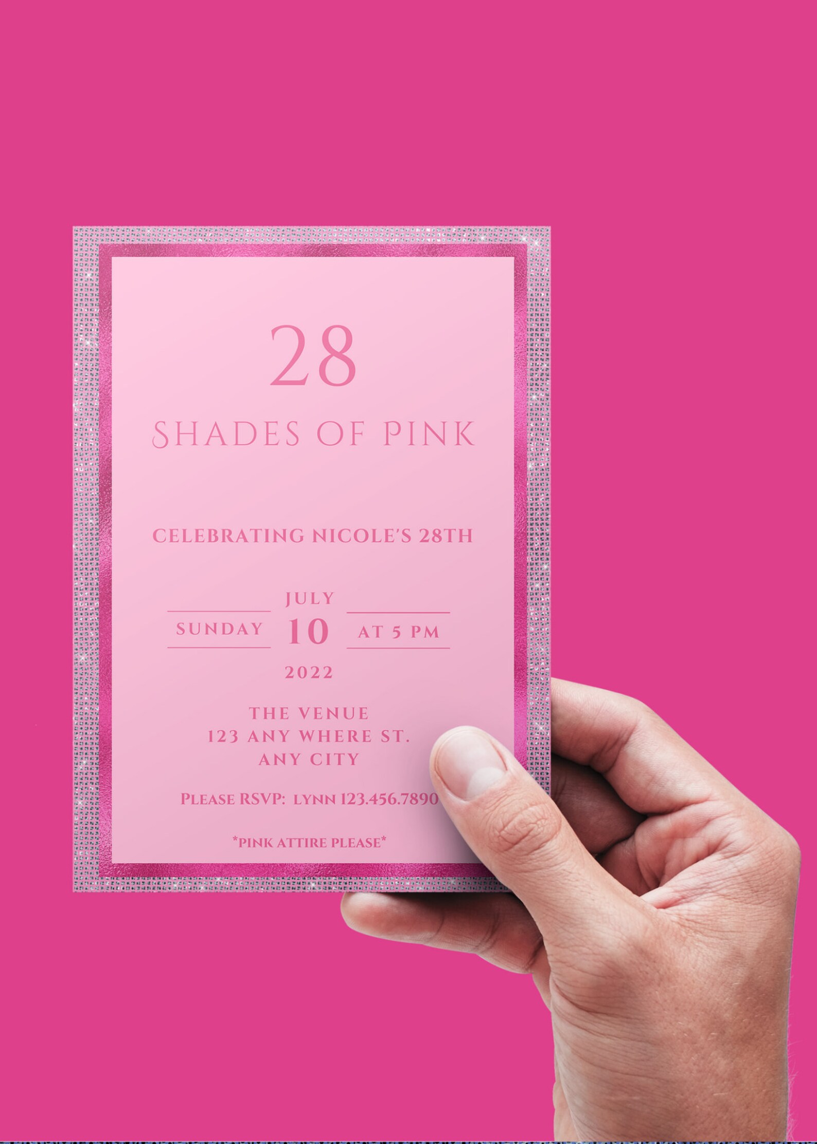 Editable Shades of Pink Invitation, Pink Birthday Invitation, Print or ...