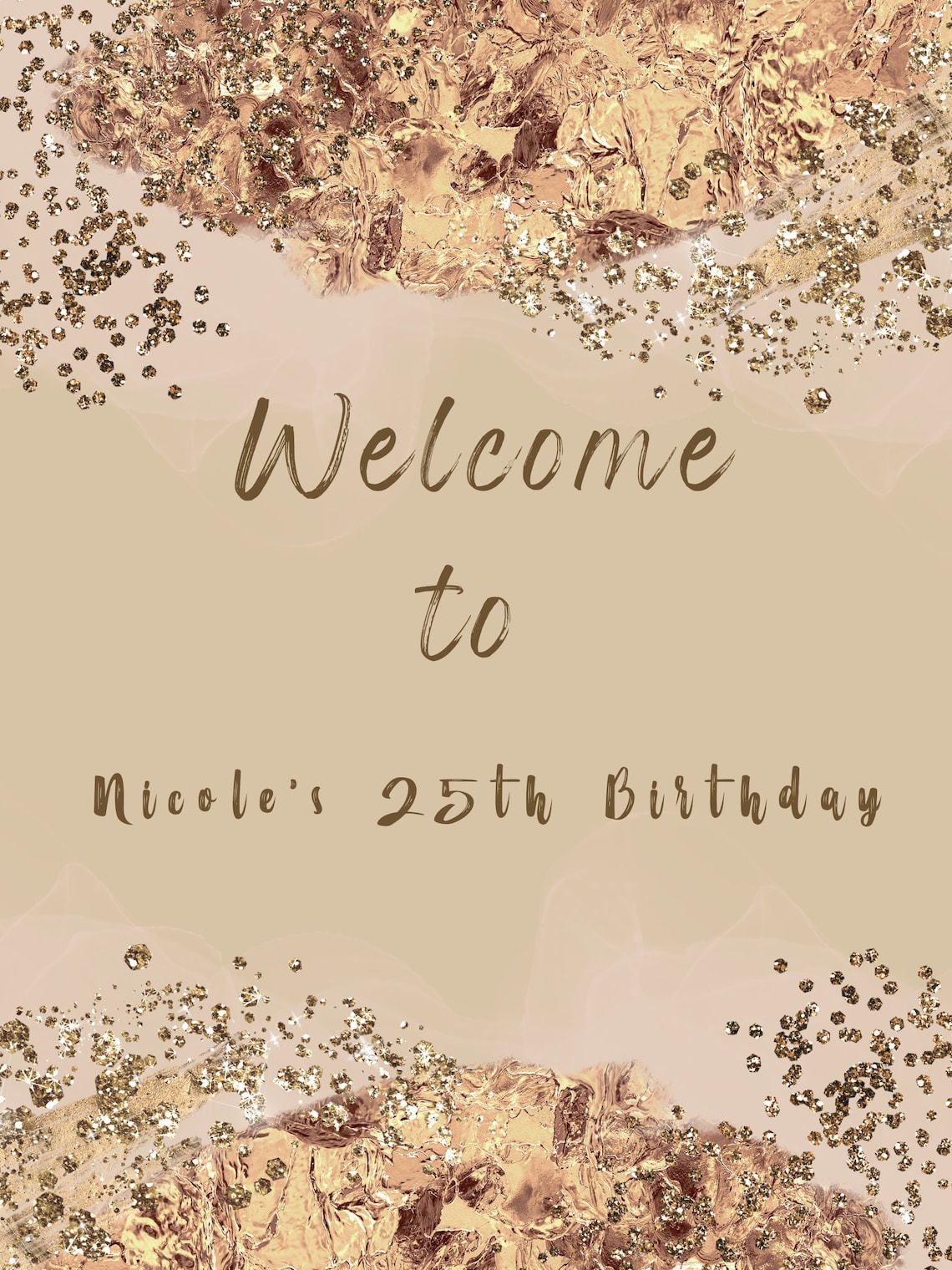 Editable Brown and Gold Welcome Sign, Brown Birthday Welcome Sign ...
