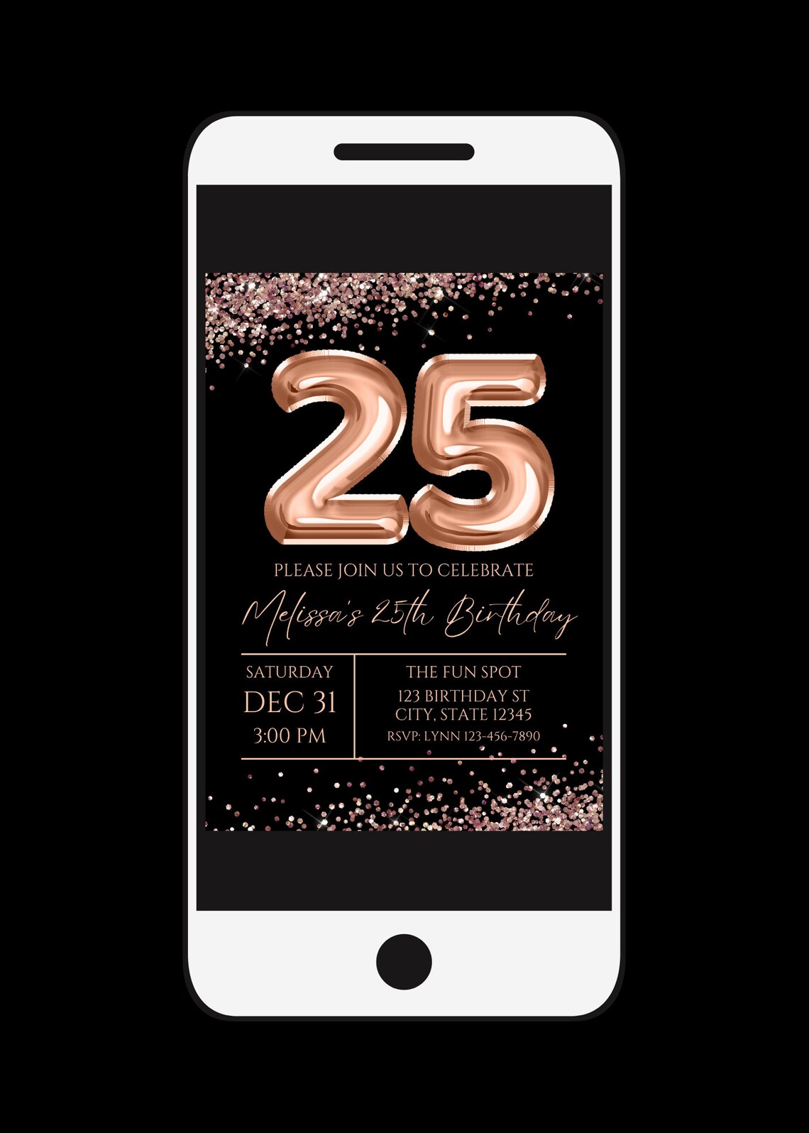 Editable 25th Birthday Invitation Rose Gold and Black - Etsy