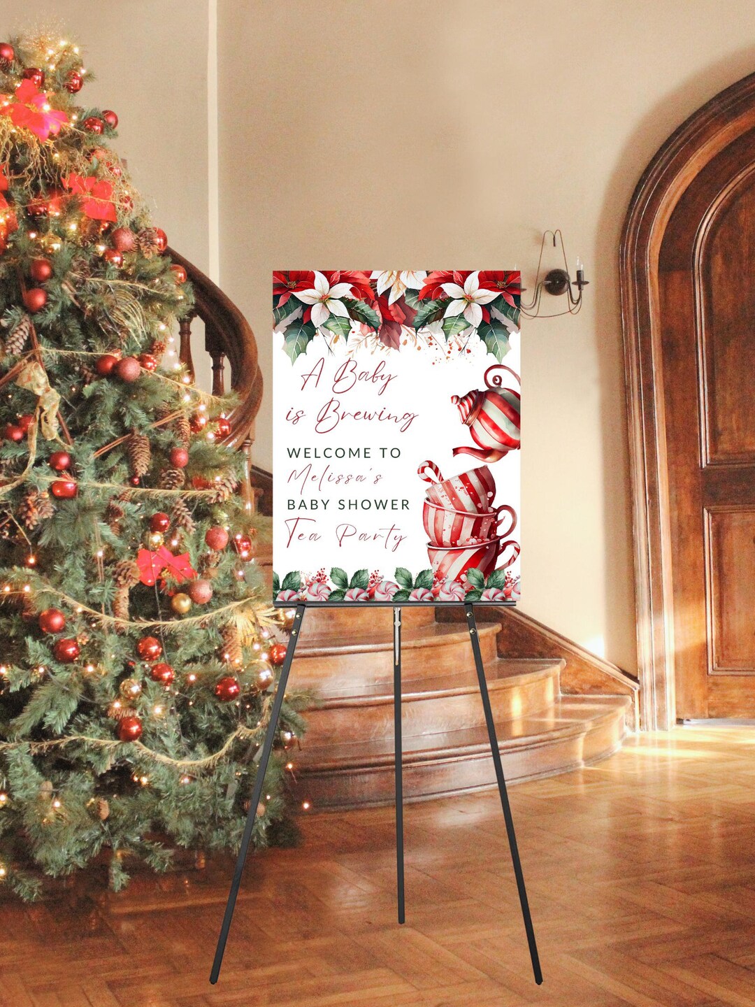 Editable Tea Party Welcome Sign A Baby is Brewing Baby Shower Christmas ...