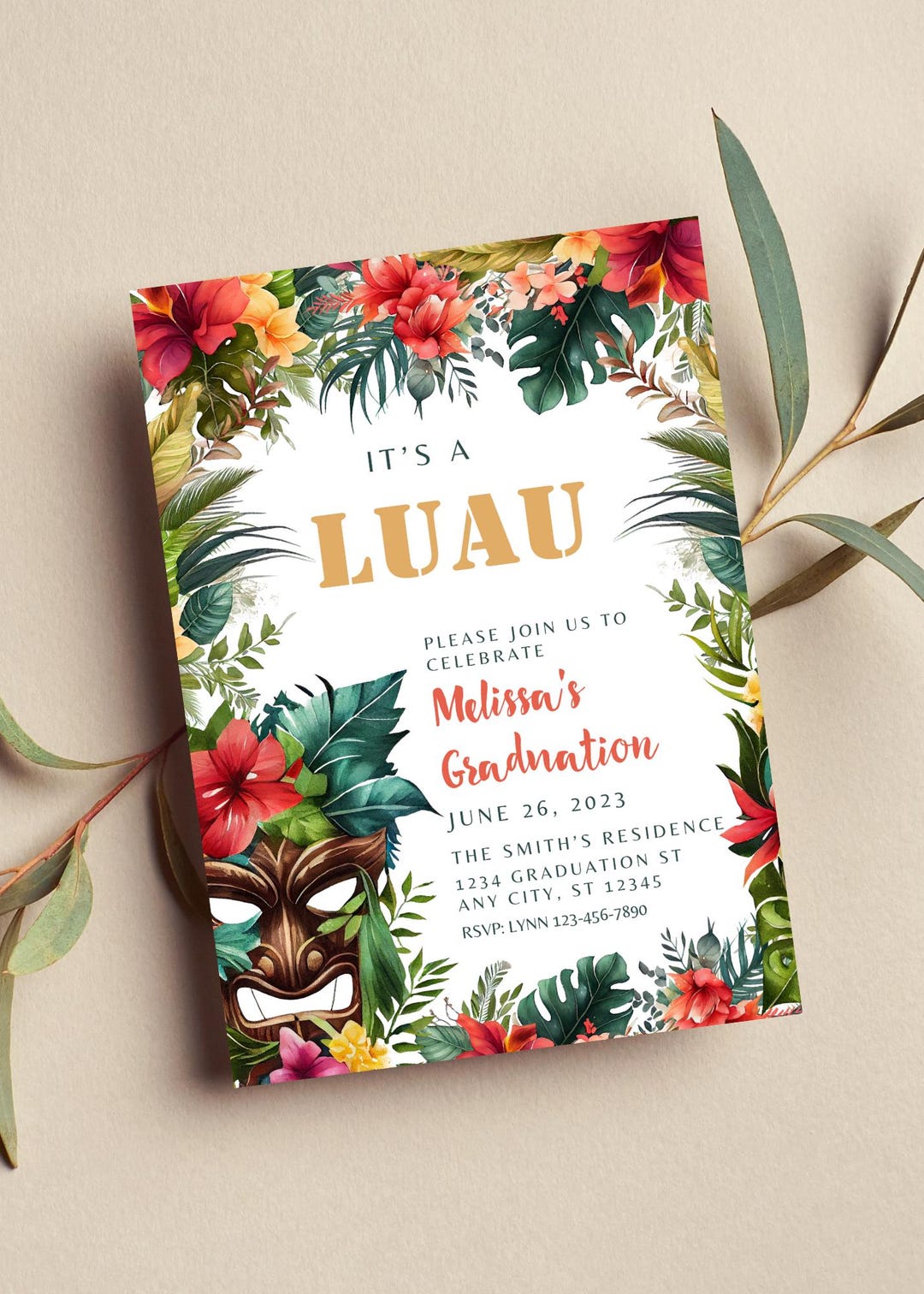 Editable Luau Graduation Invitation, Aloha, Hawaiian Invitation, Luau ...