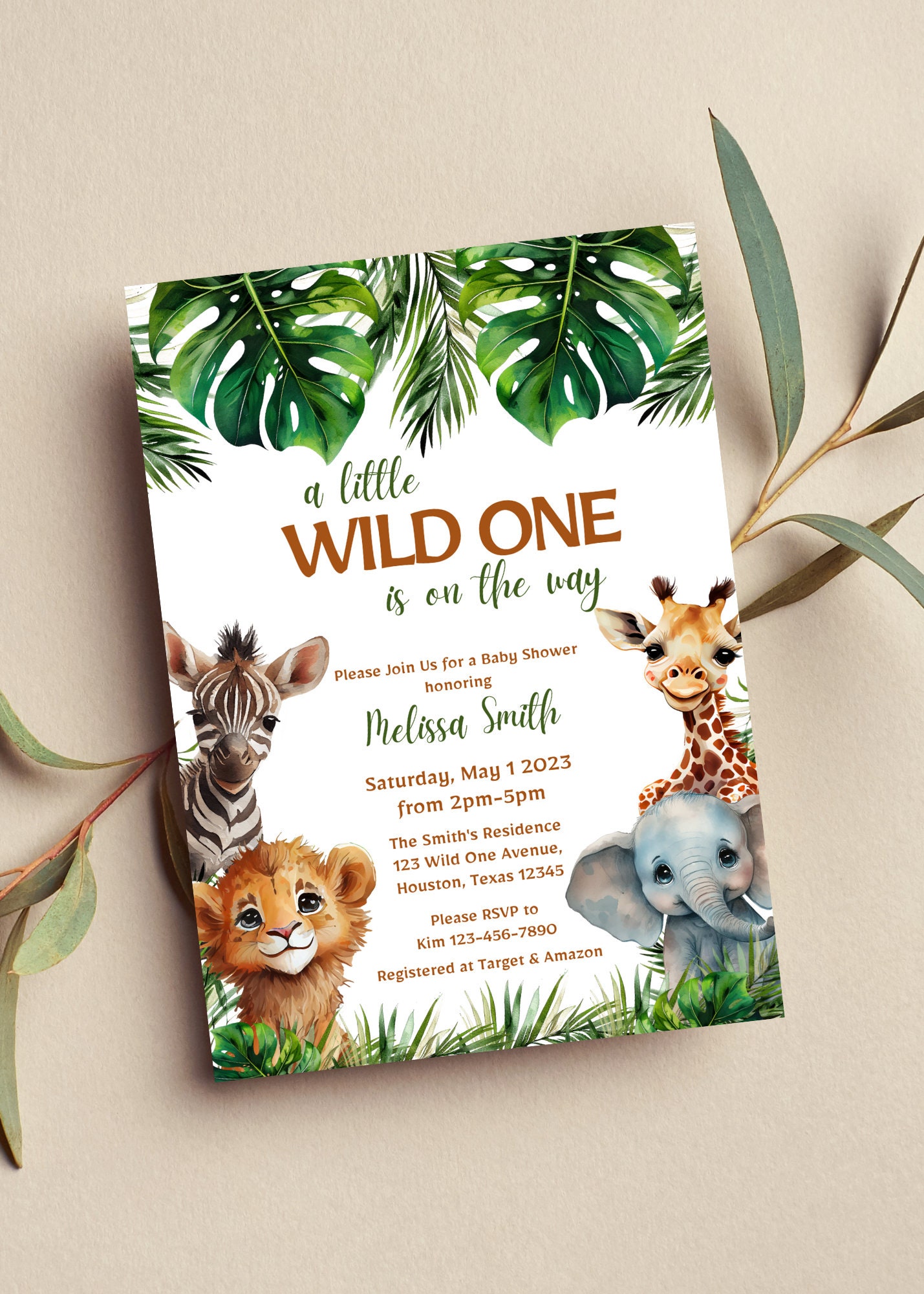 Editable A Little Wild One is on the Way Baby Shower Invitation Safari ...