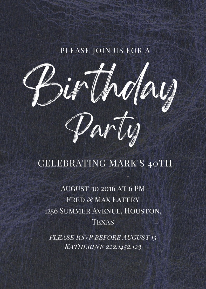 Editable Birthday Party Invitation for Men Blue Invite - Etsy Australia