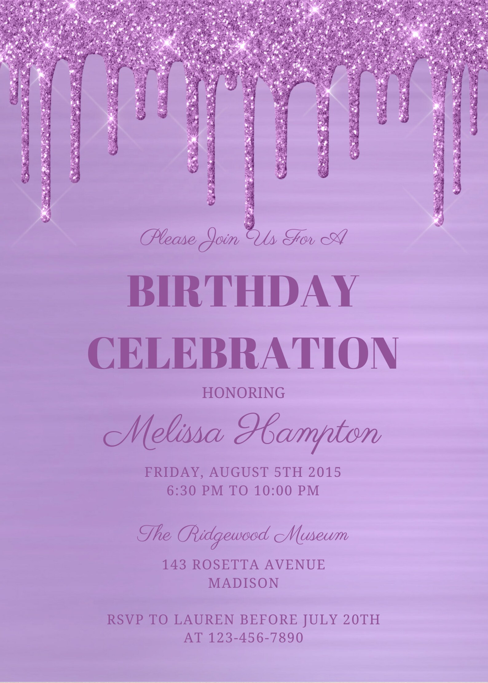 Editable Purple Birthday Invitation Purple Glitter Drip - Etsy
