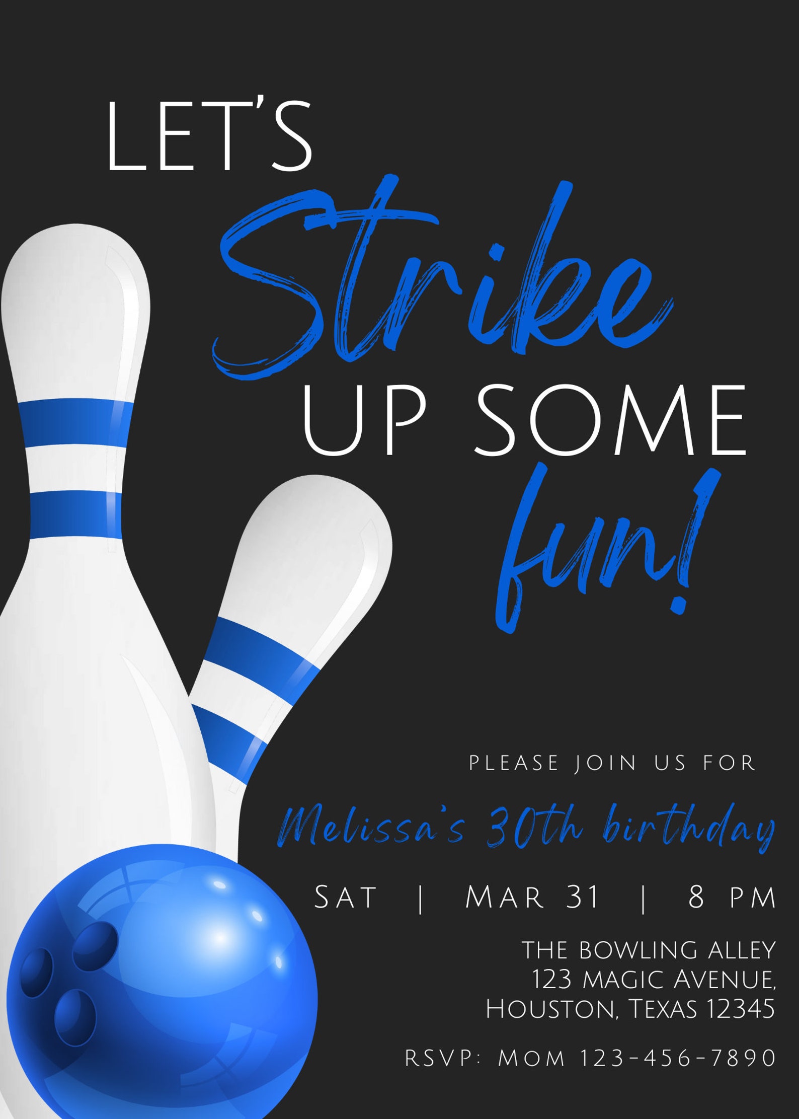 Editable Bowling Invitation, Let's Strike up Some Fun, Birthday Bowling ...