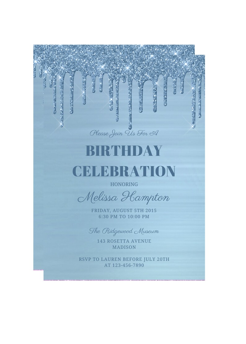 Editable Light Blue Birthday Invitation Blue Glitter Drip - Etsy