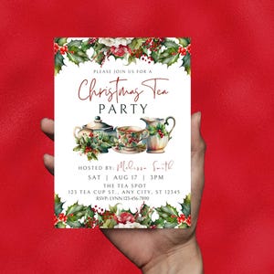 Editable Christmas Tea Party Invitation, Holiday Tea, Printable or ...