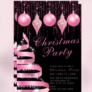 Editable Pink Christmas Party Invitation, Girl's Holiday, Printable or ...